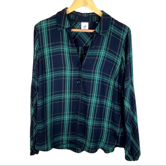 CAbi | Tops | Cabi Big Sur Green Navy Plaid Vneck Button Down | Poshmark